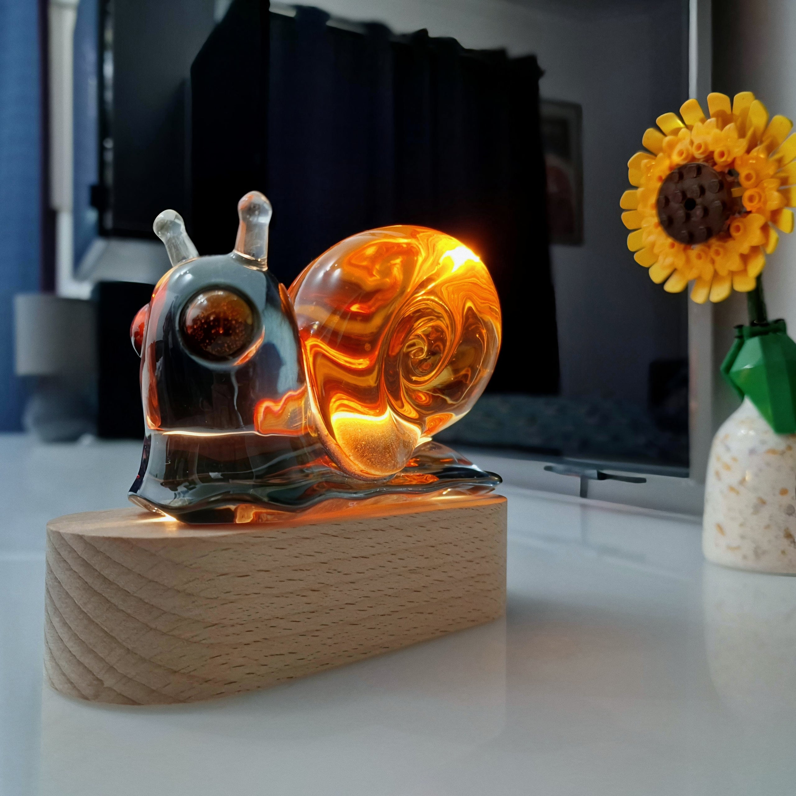 Snail Resin Lamp | Handmade Epoxy Night Light with LED Wooden Base | F ...